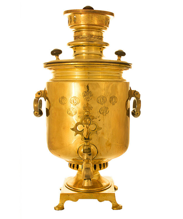 Cамовар антикварный Баташев Банкой 10л медальный с вислыми ручками, на дровах