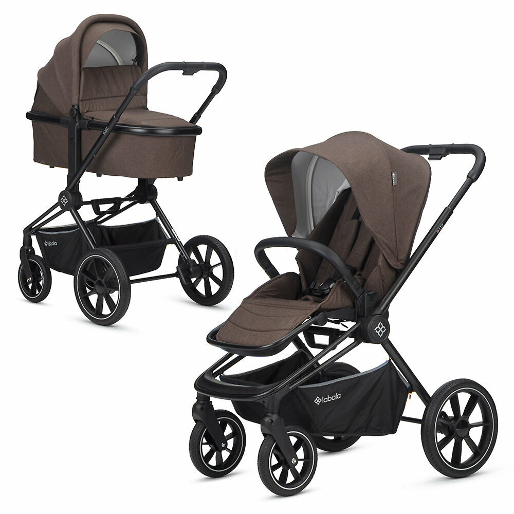 Детская коляска 2 в 1 Labala Raiz Lite Line (Choco Brown), черная рама