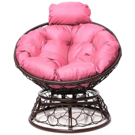 Кресло M-group м-групп папасан пружинка мини с ротангом коричневое, розовая подушка