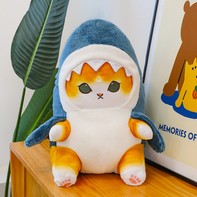 Плюшевая игрушка-рыбка-кошка с синим лицом и оранжевыми акцентами, высота 40 см, мягкая ворсистая ткань, отлична для
