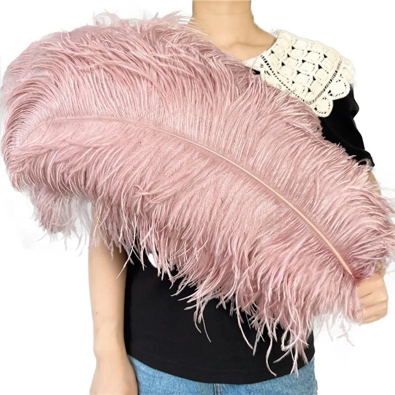 Страусиные перья WyFeay, белые и черные, 50-75 см Big60-65cm 24-26inch, Leather pink