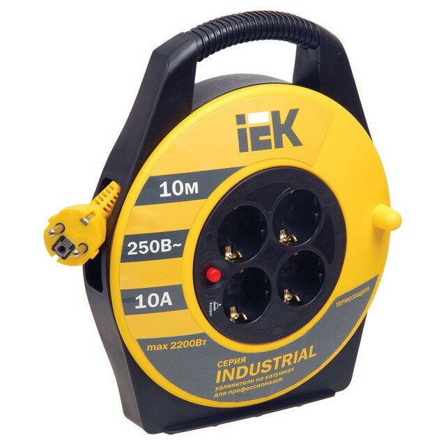 IEK Industrial Plus удлинитель на катушке 4 места, 10 м, 3×1,0 мм2, желтый для дома
