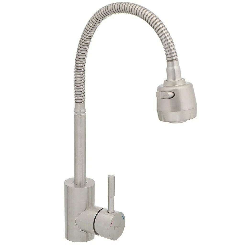 Смеситель для кухни Frap F44899-1, гибкий излив, нержавеющая сталь