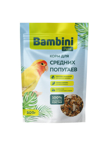 Корм Bambini Pets для средних попугаев, 800 г
