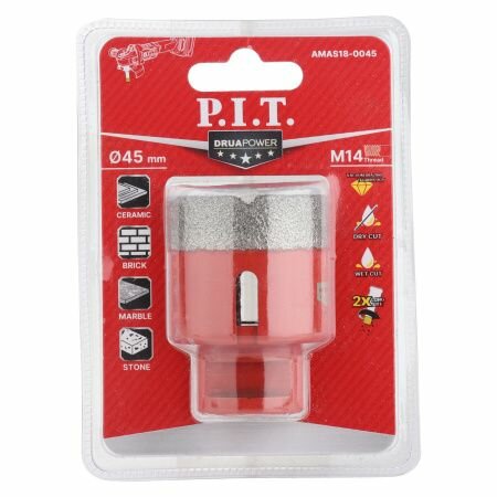 Коронка алмазная по керамограниту P.I.T. AMAS18-0045 (45 мм, M14, сухое сверление, вакуумная пайка)