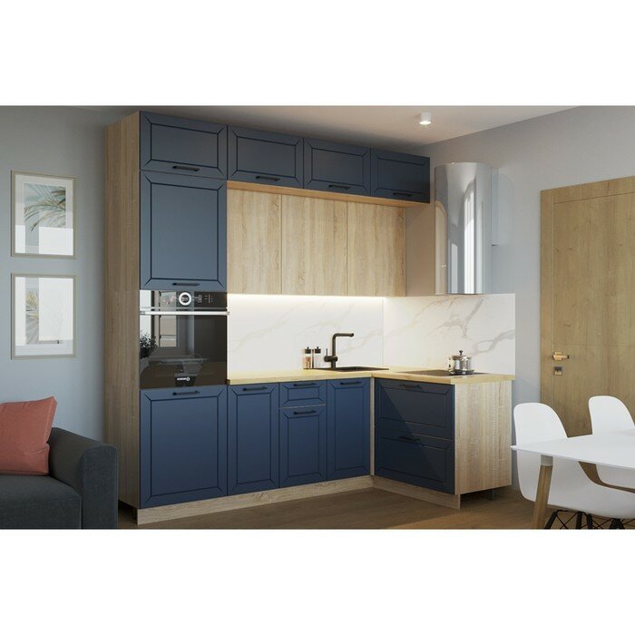 Кухонный гарнитур трёхуровневый в потолок «Кристалл 7», 2400×1200 мм, цвет океания/дуб сонома