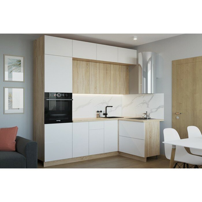 Кухонный гарнитур трёхуровневый «Тальк - 3», без ручек, 2400×1400 мм, цвет дуб сонома/белый матовый