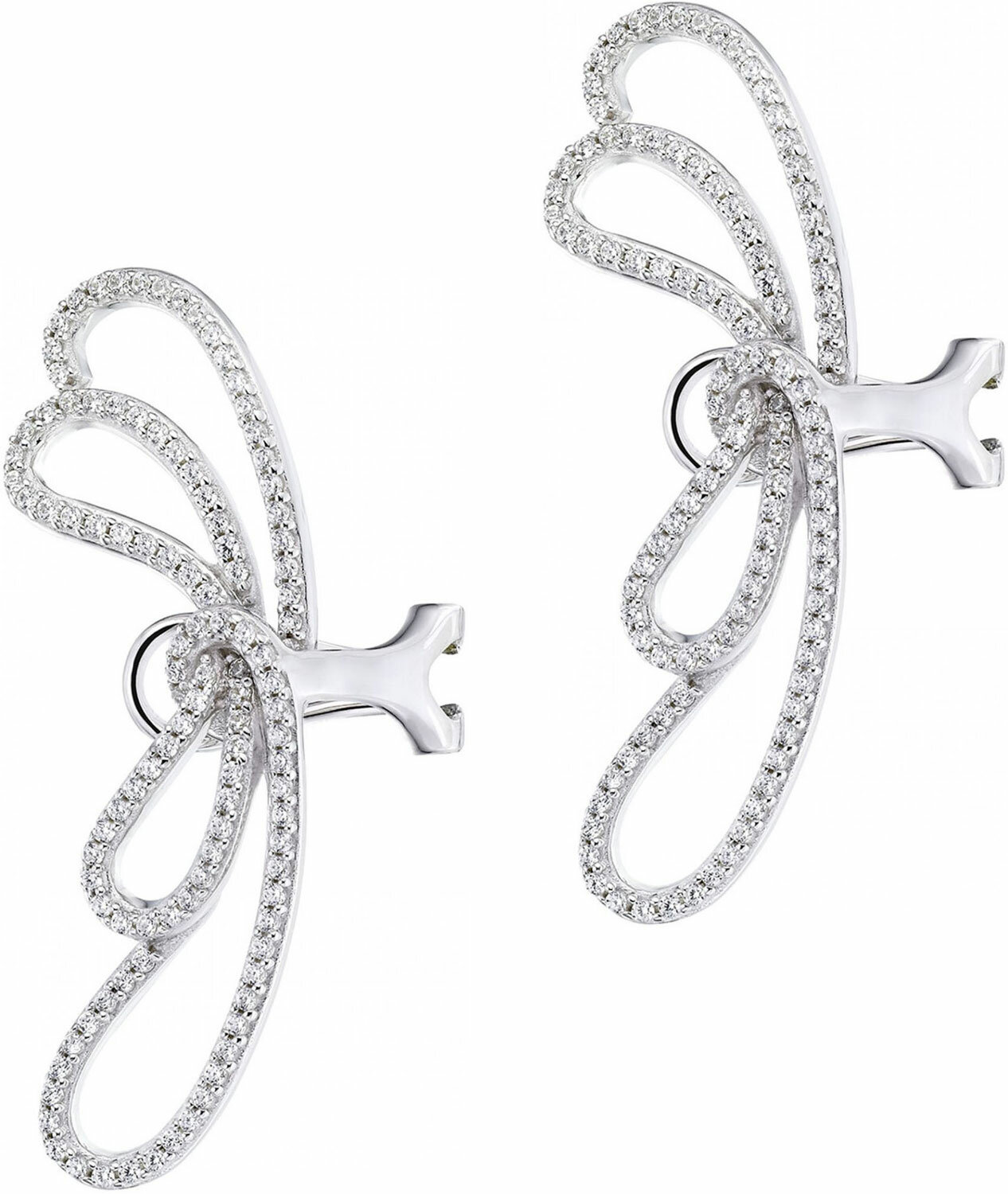 Серьги каффы, серебро, 925 проба, родирование, фианит