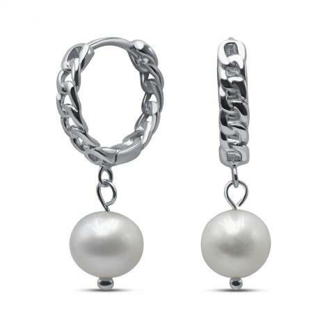 Серьги пусеты, серебро, 925 проба, родирование, жемчуг культивированный