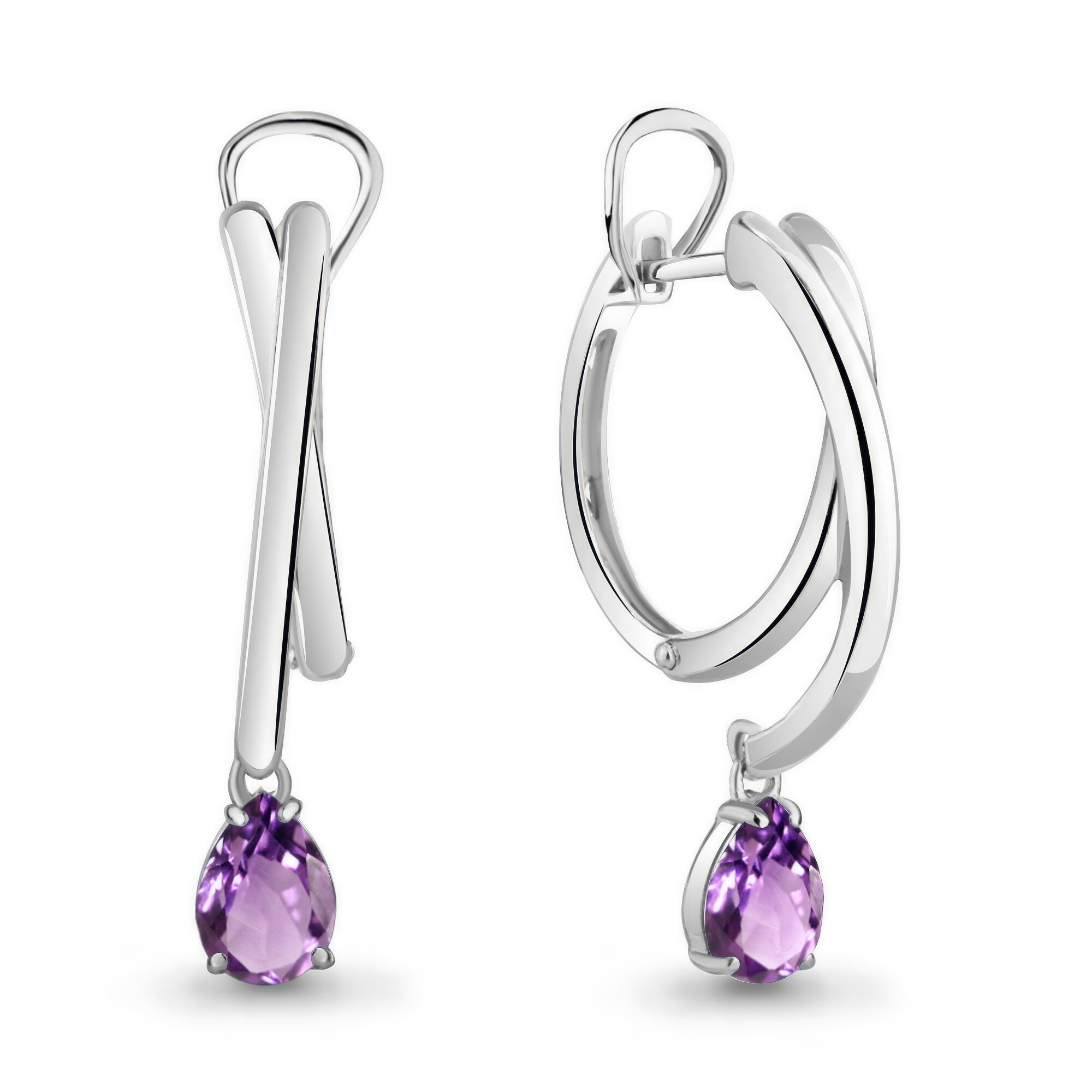 Серьги, серебро, 925 проба, родирование, аметист