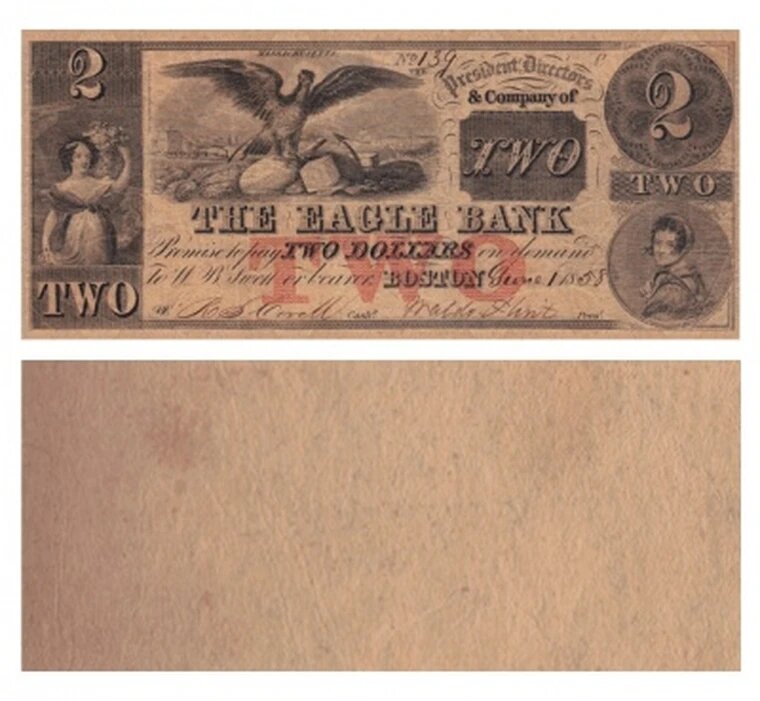 2 доллара 1858 США штат Массачусетс, Бостон, сувенирная копия, банкноты и купюры редкие коллекционные