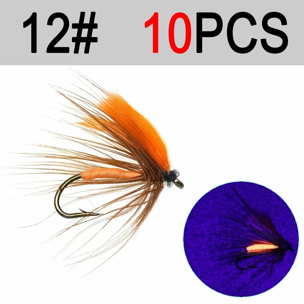 ICERIO 20 шт оранжевые крылья Quil влажные мухи для нахлыста #12 10pcs size 12