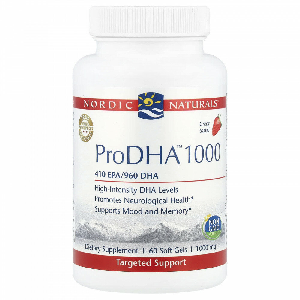 Nordic Naturals, ProDHA Xtra™, с клубникой, 60 капсул