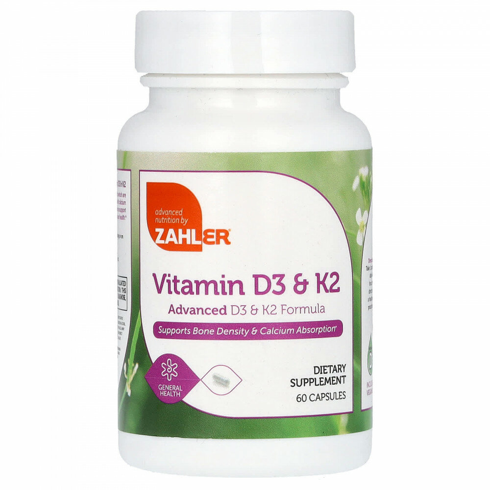 Zahler, витамины D3 и К2, 60 капсул