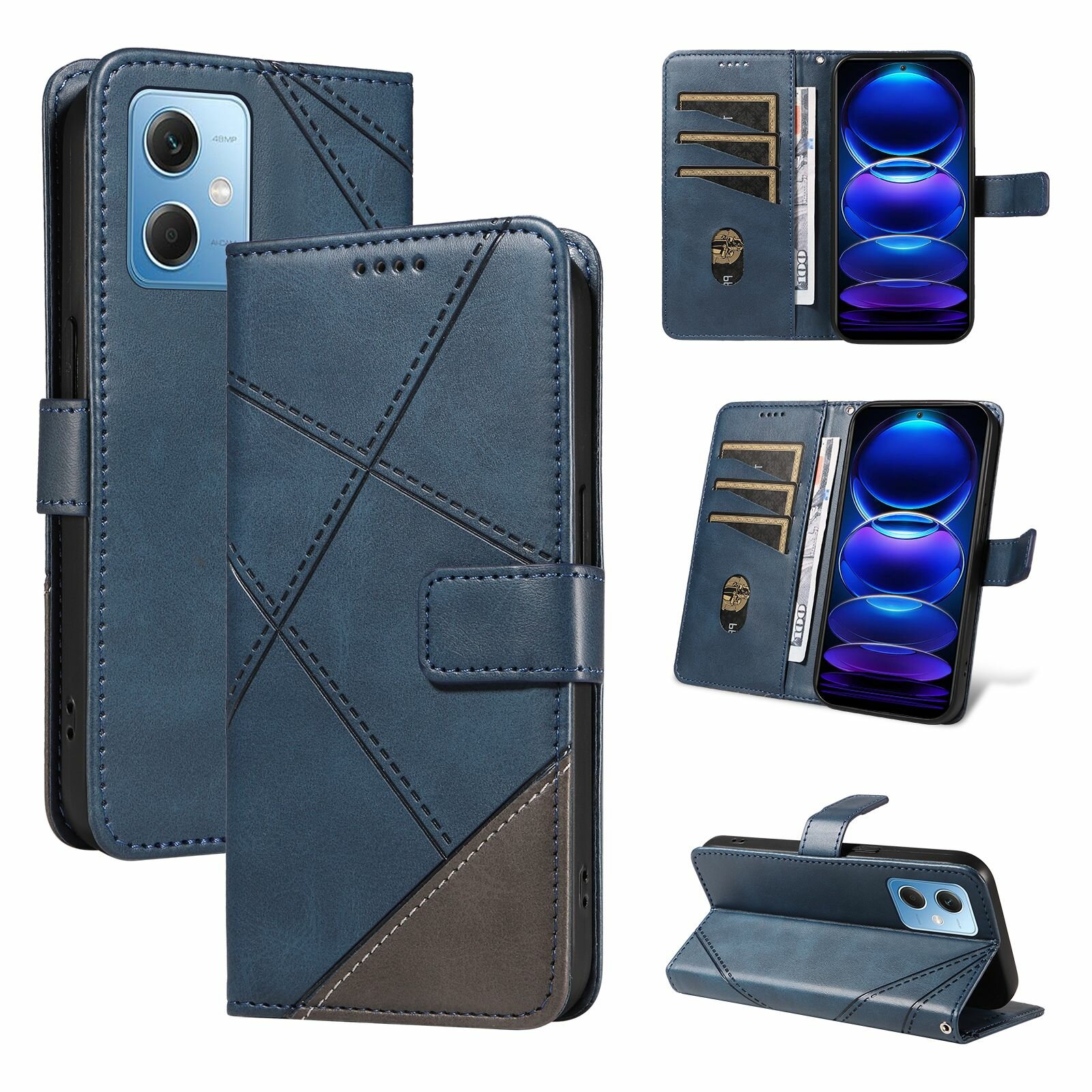 YIKATU Чехол книжка для Xiaomi Redmi Note 12 Pro 5G (Ксиаоми Редми Нот 12 Про 5Джи) кожаный черный с магнитной застежкой, flip чехол с функцией подставки, С вытяжным шнуром