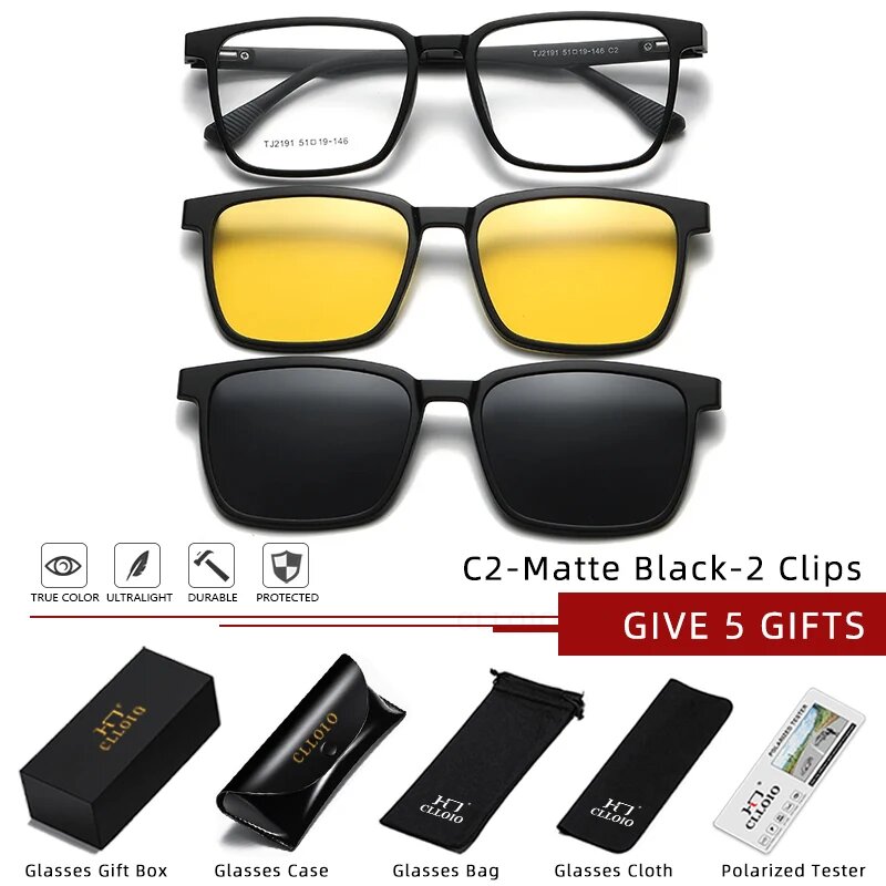 Очки магнитные CLLOIO черные TR90 +100, TJ2191-C2-2 Clips