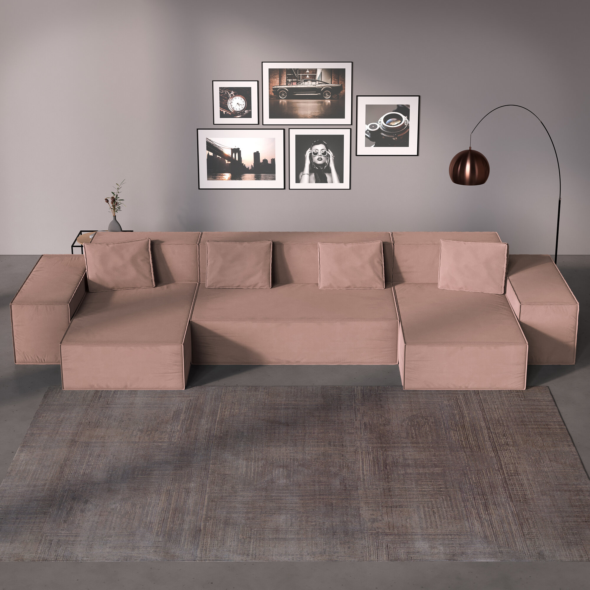 Диван модульный Salon Tron MONO, антивандальная велюровая обивка, 430х175х70 см