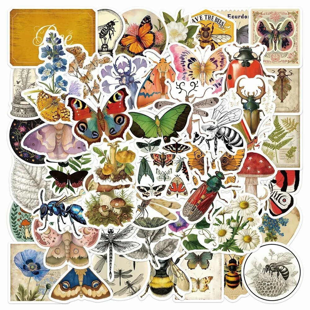 Наклейки GOGOTU насекомые ретро 10/30/50 шт 50PCS