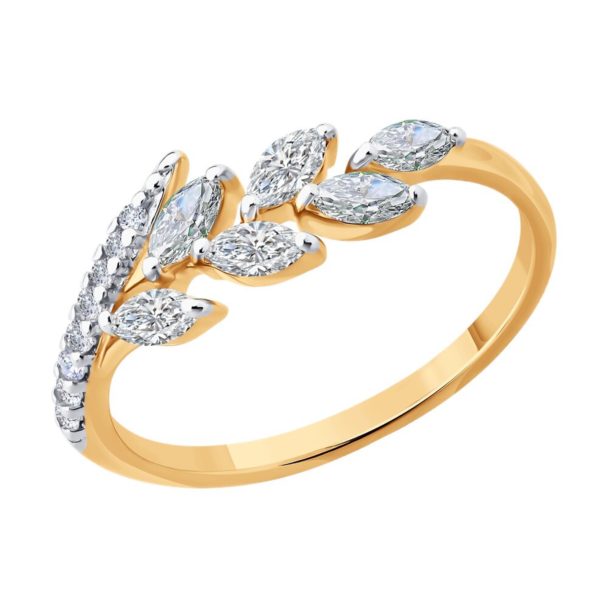 Кольцо дорожка, серебро, 925 проба, золочение, фианит