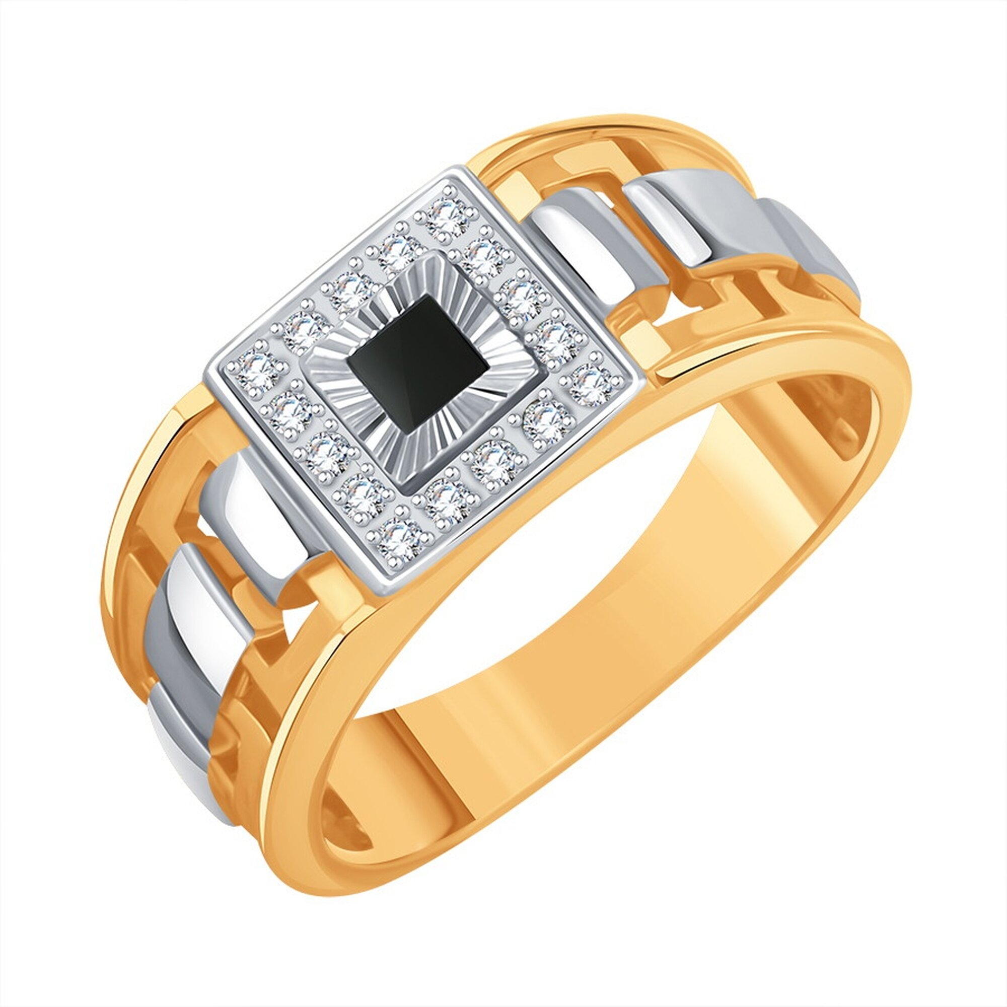 Печатка, красное золото, 585 проба, фианит