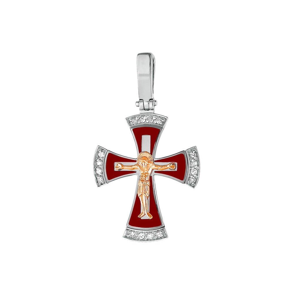 Крестик, серебро, 925 проба, золочение, родирование, бриллиант