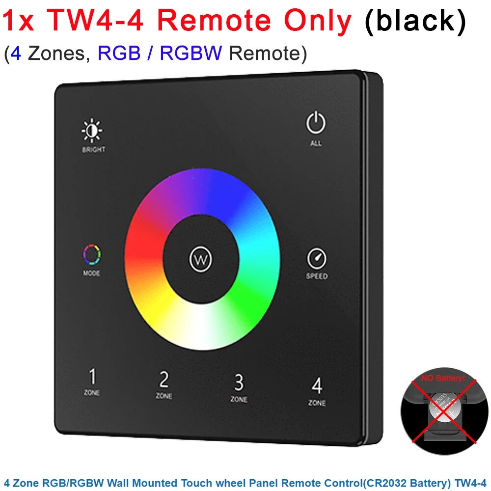 Пульт для RGB/RGBW лент 4 зоны, черный TW4-4