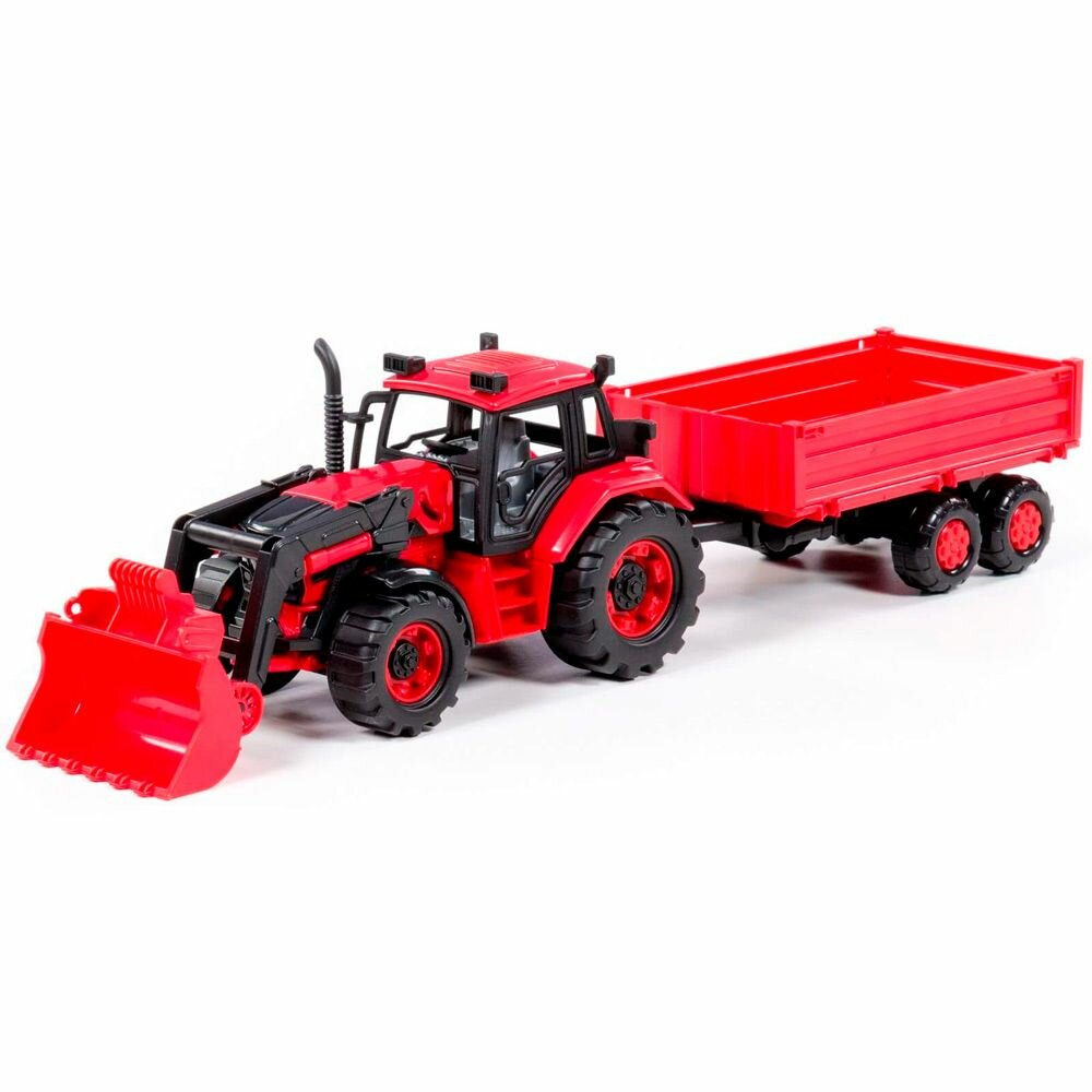 Трактор "BELARUS" с погрузчиком и бортовым прицепом, детская машинка для мальчика, пластиковая машинка-игрушка для сюжетно-ролевых игр