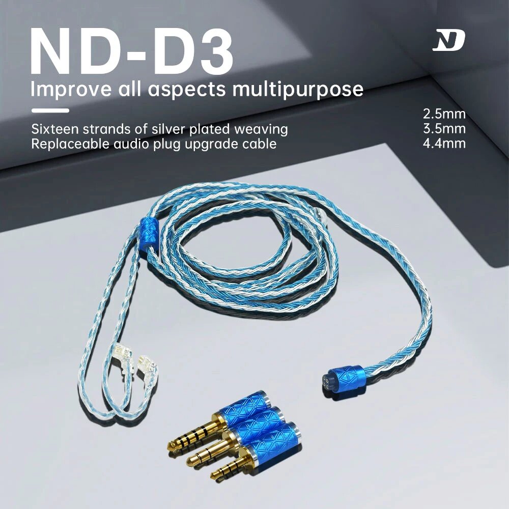 Hi-Fi кабель для наушников ND D3, 16 ядер, посеребренный штекер 2,5/3,5/4,4 мм, 0,78 2-контактный провод для гарнитуры ND KZ CCA/ZS10 Pro/EDX Pro