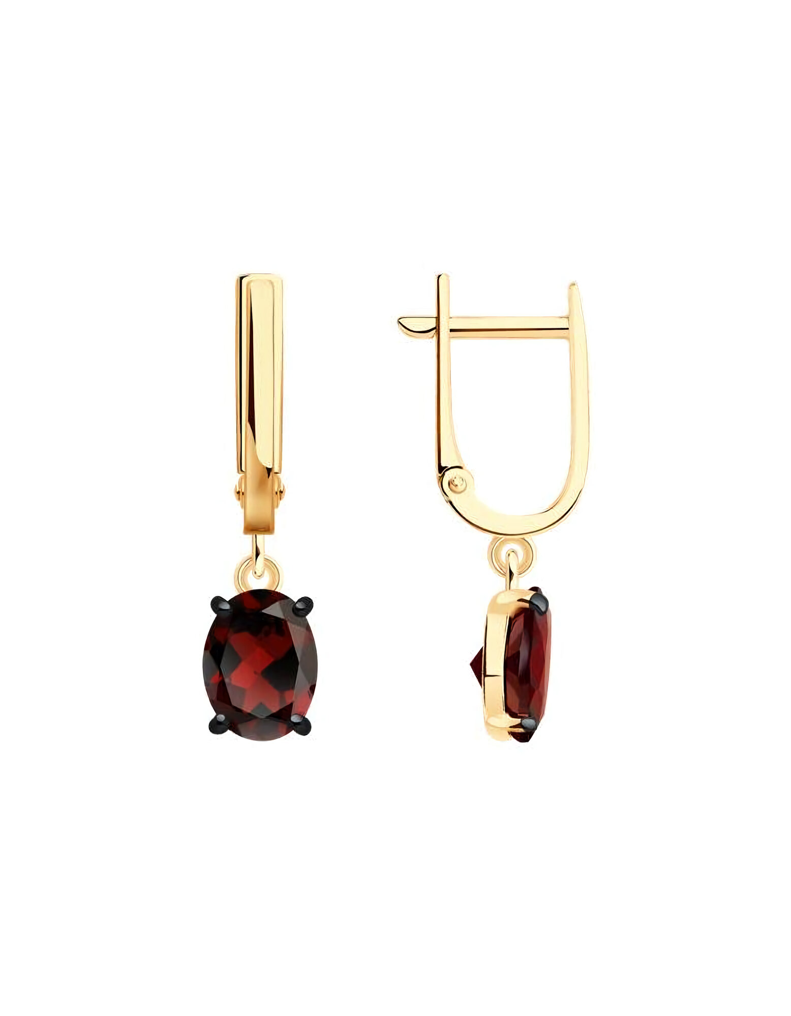 Серьги с подвесками, серебро, 925 проба, золочение, гранат