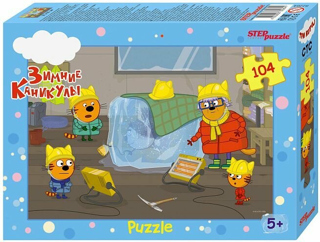 Детский пазл "Три кота. Зимние каникулы", развивающая логическая игра-головоломка для детей, паззл из 104 элементов