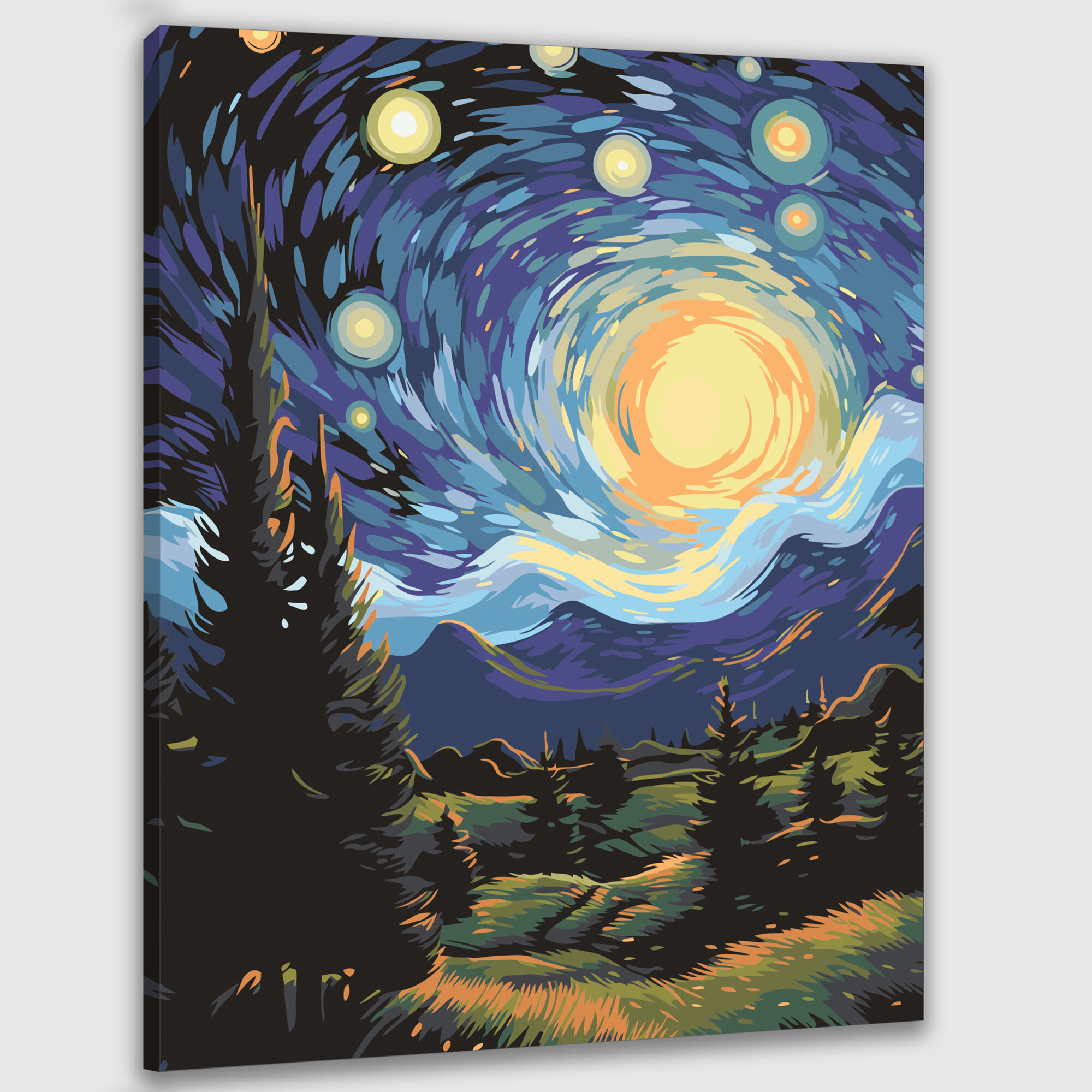 Картина по номерам 40x50 см, Ван Гог, Звездная ночь, пейзаж, анимация, цифровая картина, яркие краски, шедевр