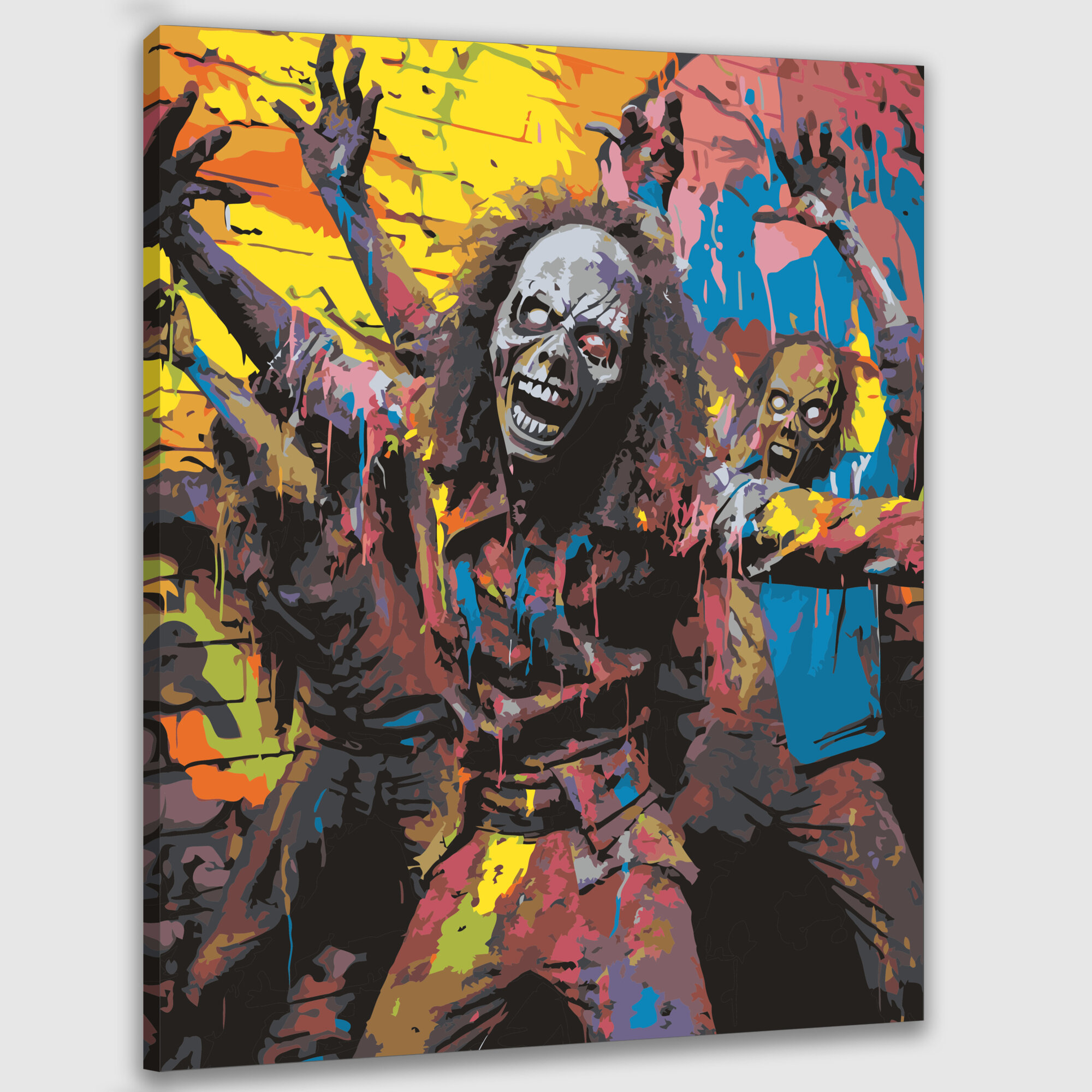 Картина по номерам 40x50 см, фреска, граффити, танцоры-зомби, городская обстановка, костюмы Хэллоуина, яркие краски