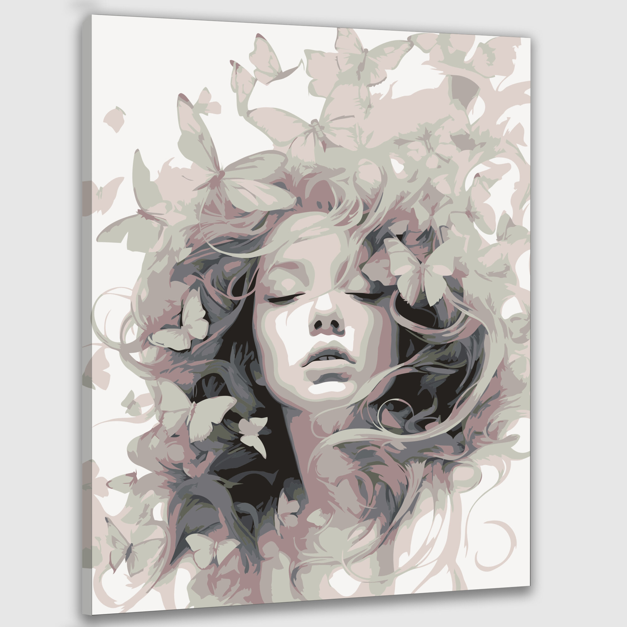 Картина по номерам 40x50 см, девушка, лицо, бабочки, крылья, движение, нежность, красота