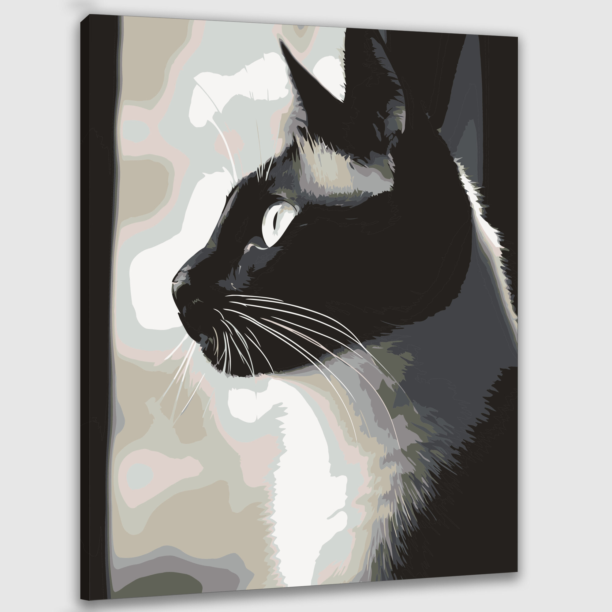 Картина по номерам 40x50 см, черно-белая фотография, сиамский кот, элегантность, грация, подоконник, пристальный взгляд