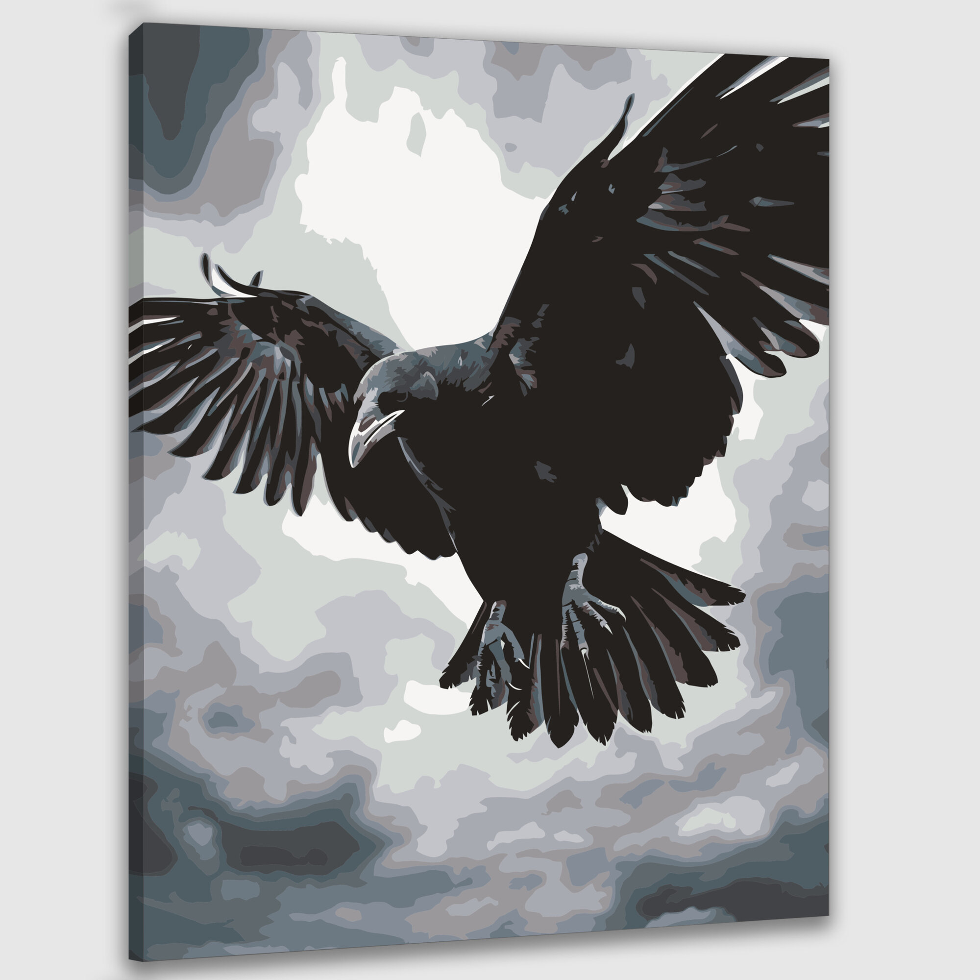 Картина по номерам 40x50 см, ворона, полет, высокоскоростной затвор, шепот, размах крыльев, оперение, облачное небо, f
