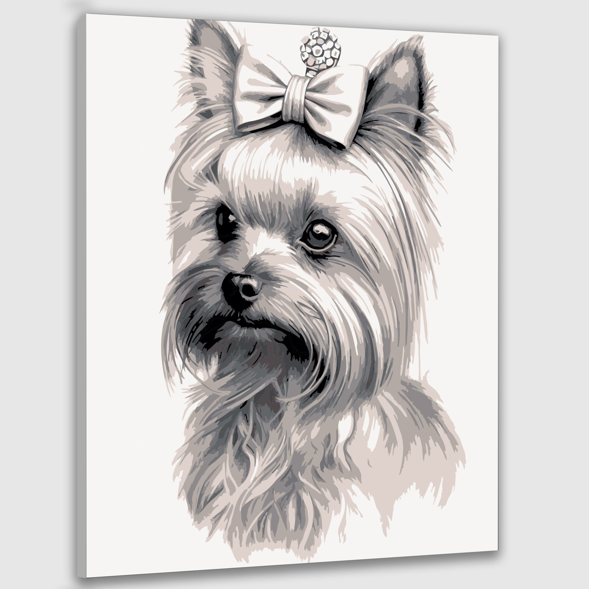 Картина по номерам 40x50 см, йоркширский терьер, графитовый набросок, растушевка, тонкие линии, текстура меха, шерсть