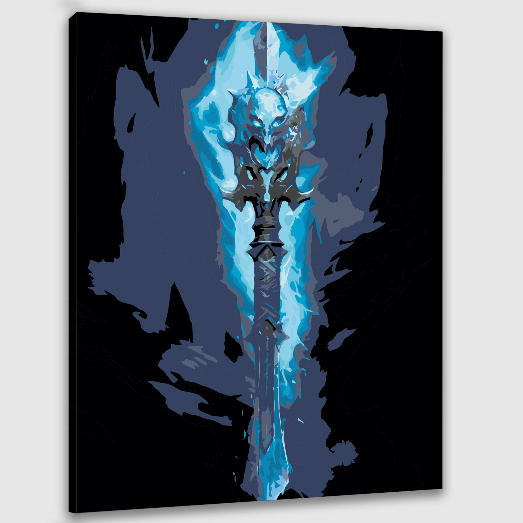 Картина по номерам 40x50 см, Меч берсерка, лезвие с рунами, голубая аура, свирепый воин, мускулы, разрушительная мощь