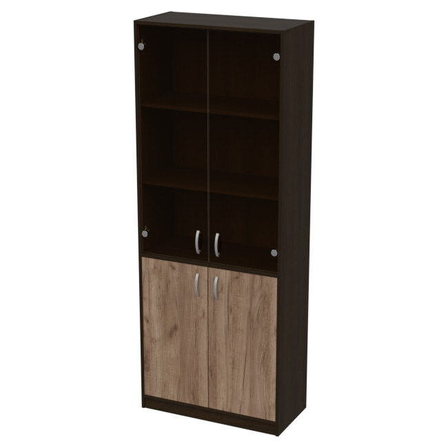 Шкаф Меб-фф Офисный шкаф ШБ-3+А-5 тон. бронза цвет Венге+Дуб Крафт 77/37/200 см