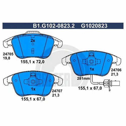 Комплект передних тормозных колодок Galfer B1G10208232 для Audi A4, A4 allroad, A5