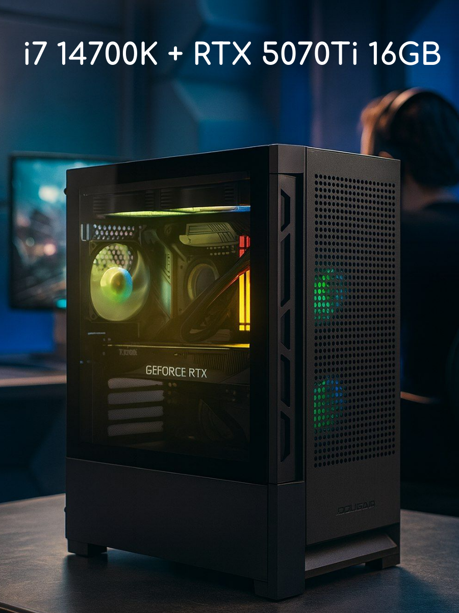 Игровой компьютер E4 Intel Core i7-14700K, RAM 64 ГБ, SSD 2000 ГБ, RTX 5070 Ti (16 Гб), Windows 11 Pro, черный