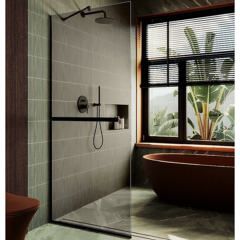 Душевая перегородка Maybah Glass MGD-715-6у 1190х1950 в узком профиле с полотенцедержателем Черный стекло бронзовое
