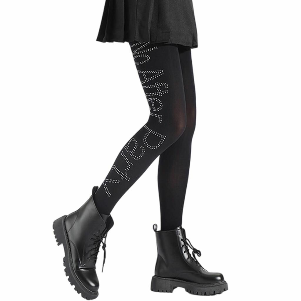 Нейлоновые Колготки С Надписью И Стразами