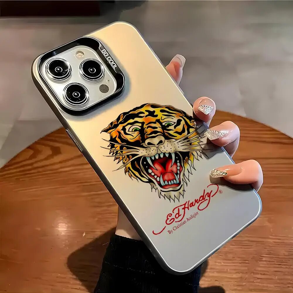 E-Ed H-hardy Phone Case FUNDA For IPhone 12 11 13 14 15 16 Max Pro Plus Mini Silver LMDaser Color Cover