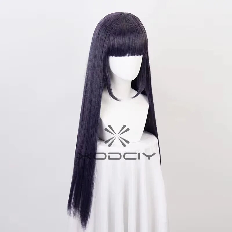 Парик для косплея аниме Hyuga Hinata, прямые синтетические волосы, аккуратные челки + бесплатная шапочка для парика