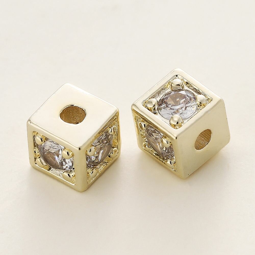 Разделитель для бусин, Форма квадрат.4 шт. / спейсер, 5*6*6 мм, цвет 14k-золотистый+белый