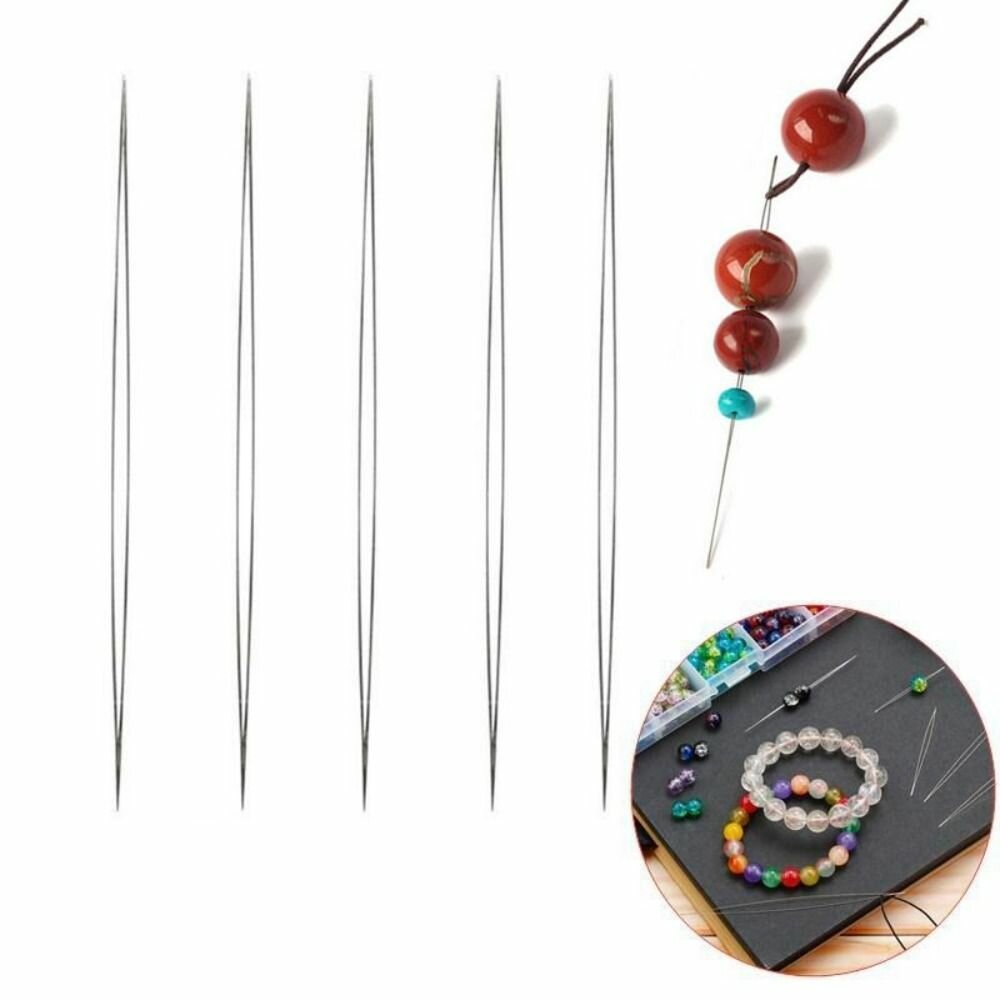 Иглы для бисера набор из 5 шт, штифты для рукоделия из нержавеющей стали, тонкие иглы 0,5 мм для бисероплетения и ювелирных работ, универсальные штифты разной длины 5,5-12,8 см