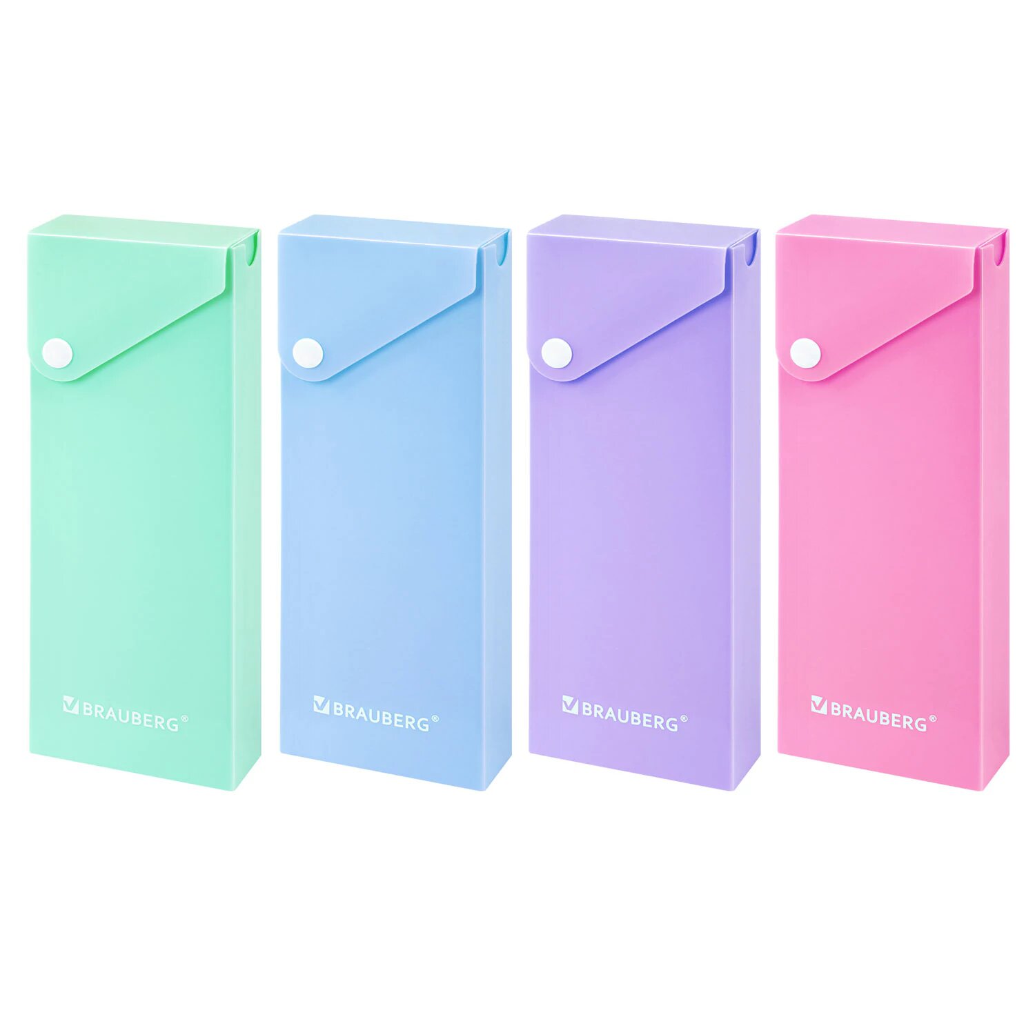 Пенал пластиковый BRAUBERG, 1 отделение, на кнопке, 207 см, ассорти, "Pastel", 273770, 4шт.
