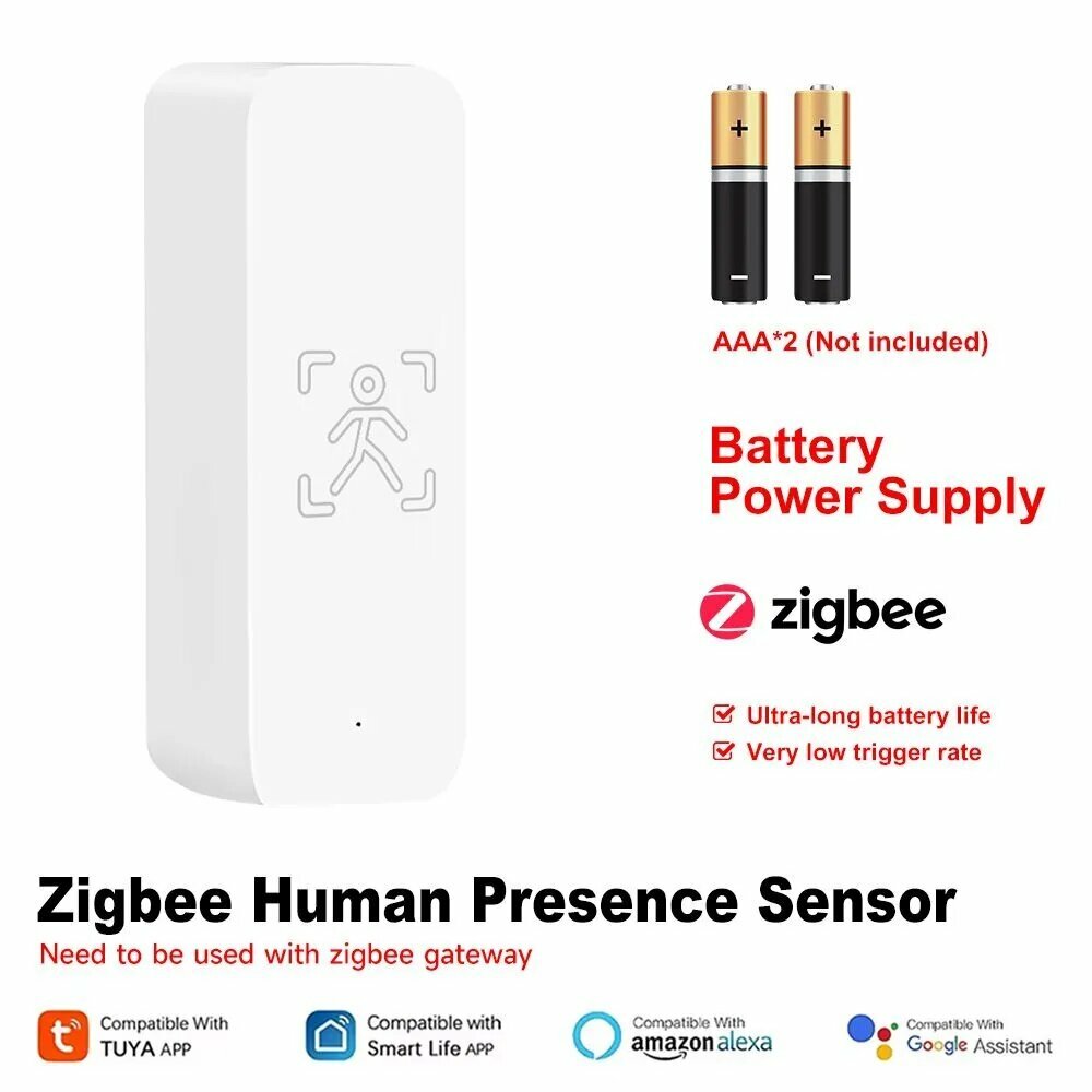 Умный Zigbee датчик присутствия Tuya (прямоугольный, батарейный)