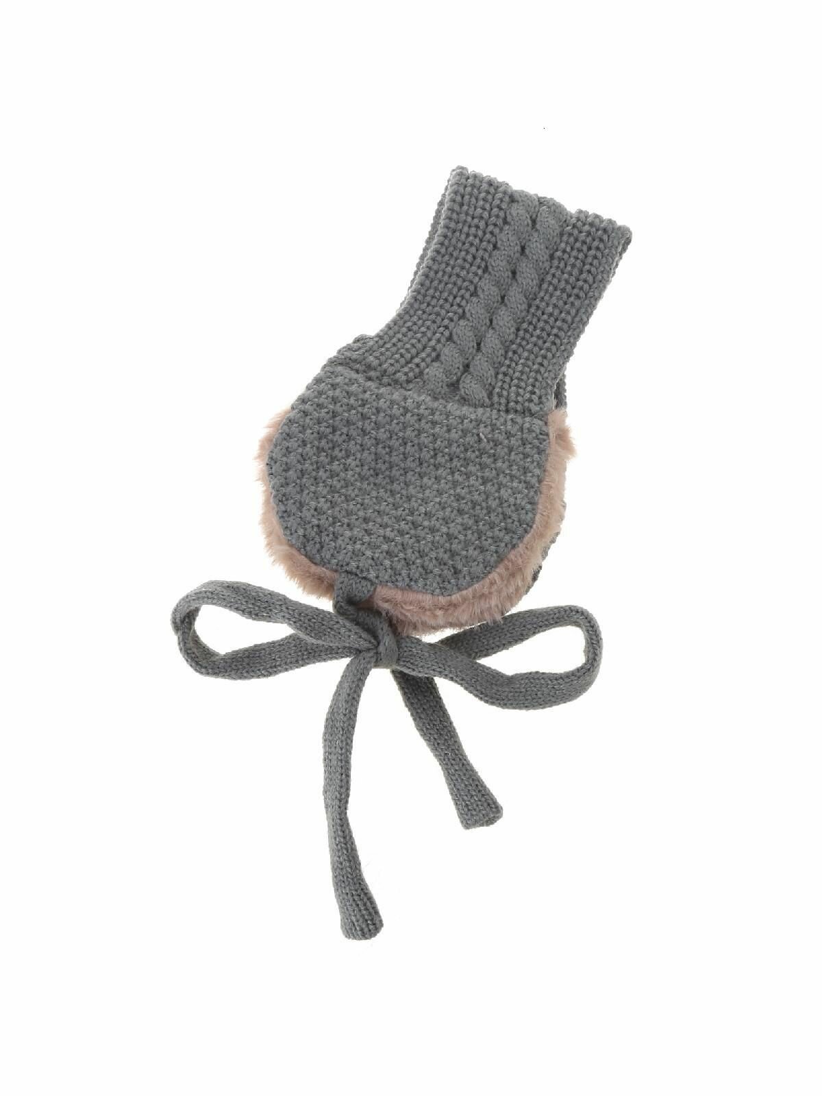 Наушники меховые, Детские вязаные теплые наушники на шнуровке_серый