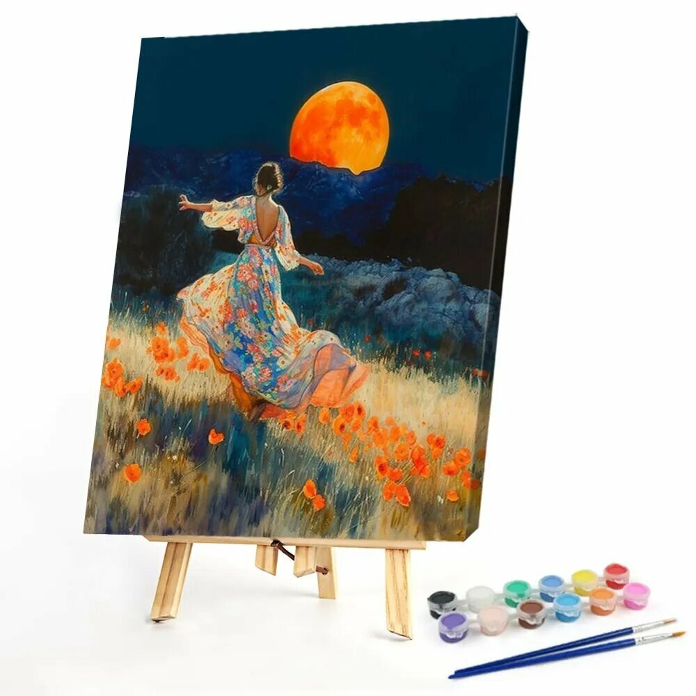 Картина по номерам закат с цветами, 40x50 см, без подрамника